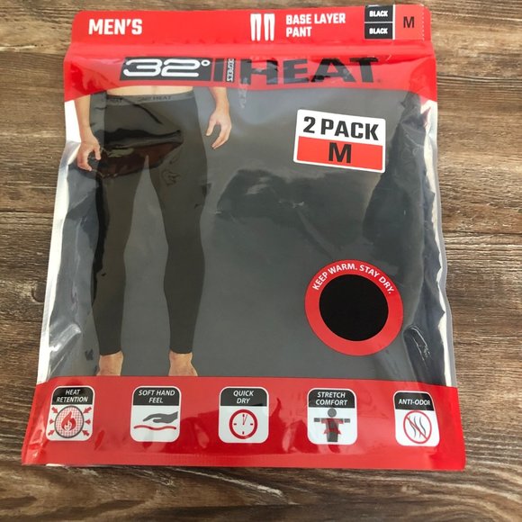 32 Degrees | Pants | 32 Degree Heat Mens Base Layer Pants Black 2 Pack ...